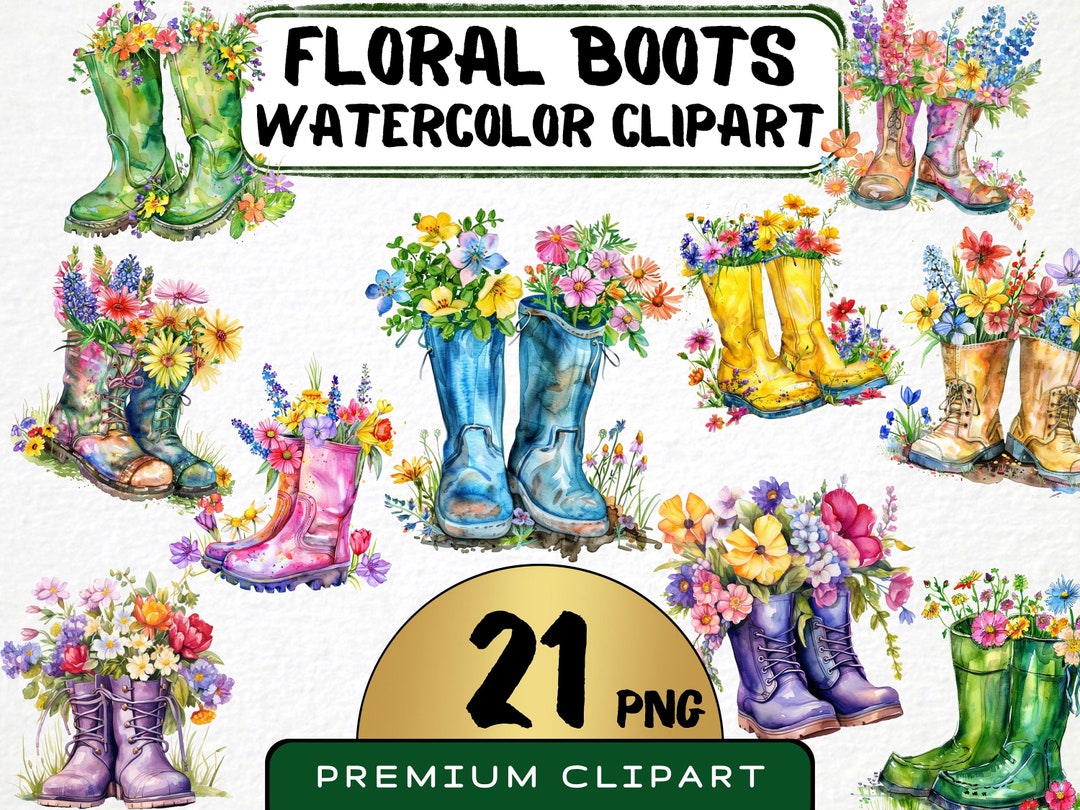 Floral Garden Boots Clipart 21 Png, Watercolor Spring Flower, Spring is ...