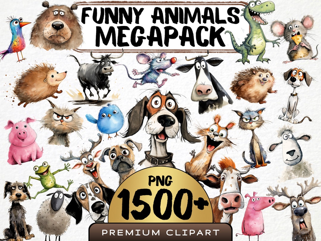Funny Animals Megabundle Clipart, Silly Dog, Cat Png, Caricature Pet ...