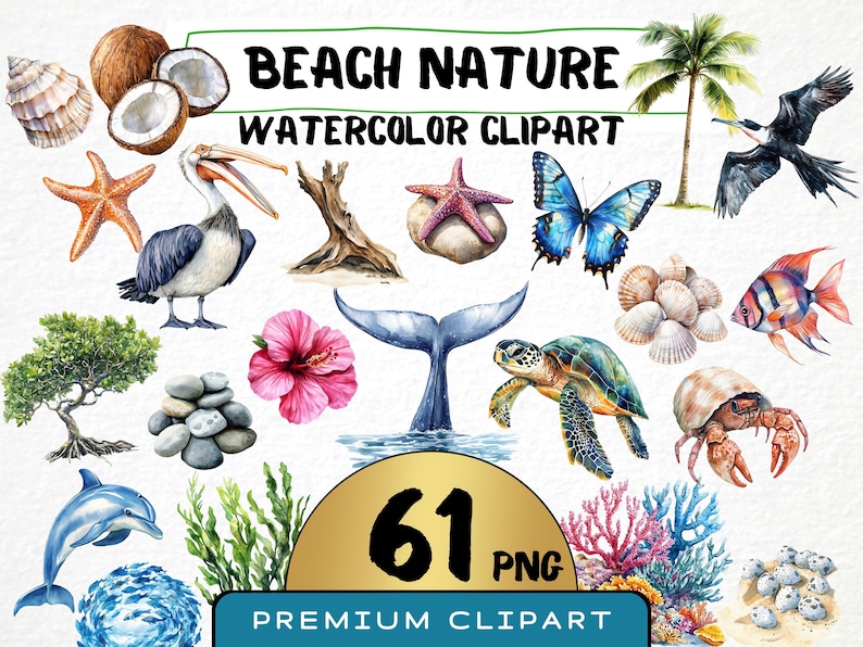 Watercolor Beach Nature Clipart 61 Png, Tropical Ocean, Summer Png ...