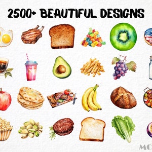 Food Megabundle Clipart, 2500 Png, Watercolor Fruits and Vegetables ...