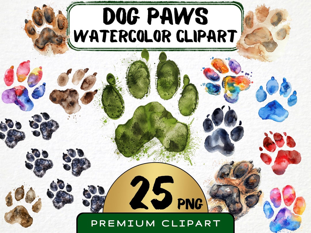 Watercolor Dog Paws 25 Png Clipart Bundle, Pet Footprint Illustration ...