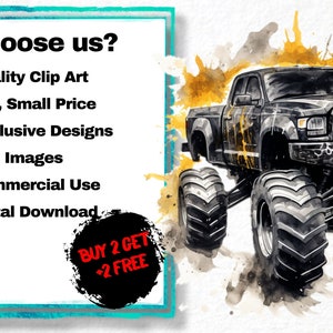 Watercolor Monster Truck Clipart, Set of 22, Boy Nursery Car ...