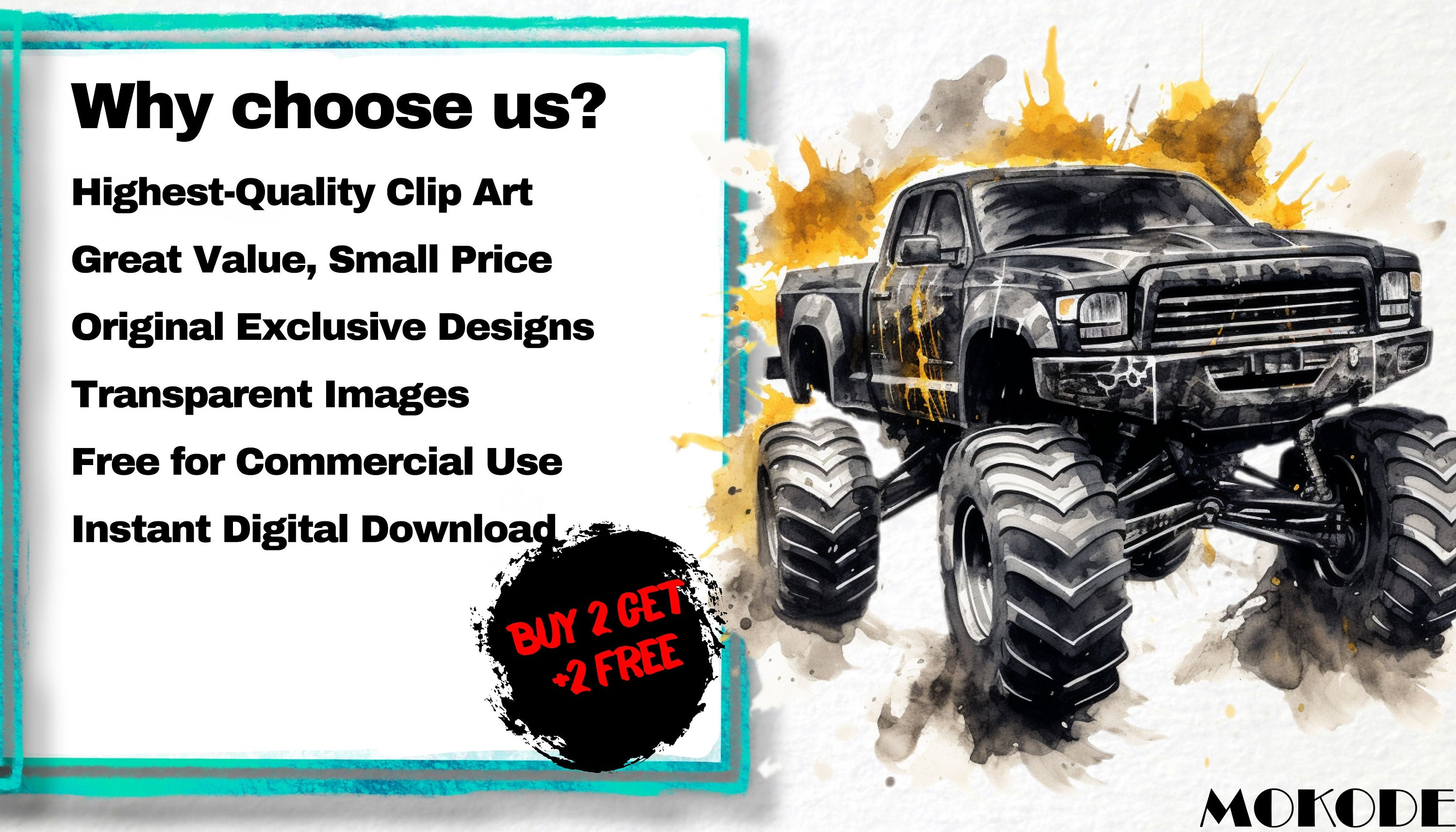Watercolor Monster Truck Clipart Set, Boy Nursery Art (digital Art ...