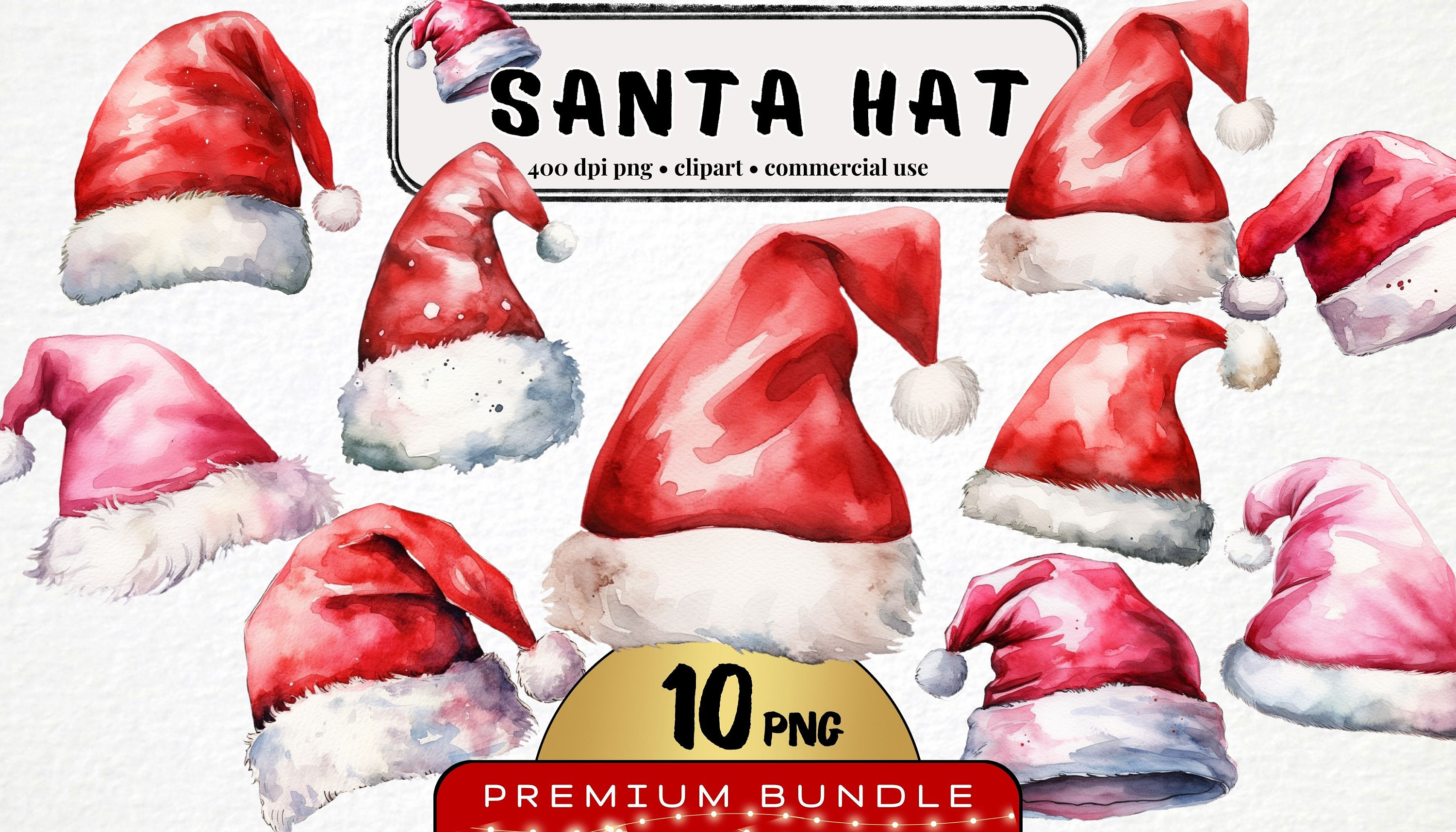 Watercolor Santa Hat Clipart Bundle, Set of 10, Watercolor Christmas ...