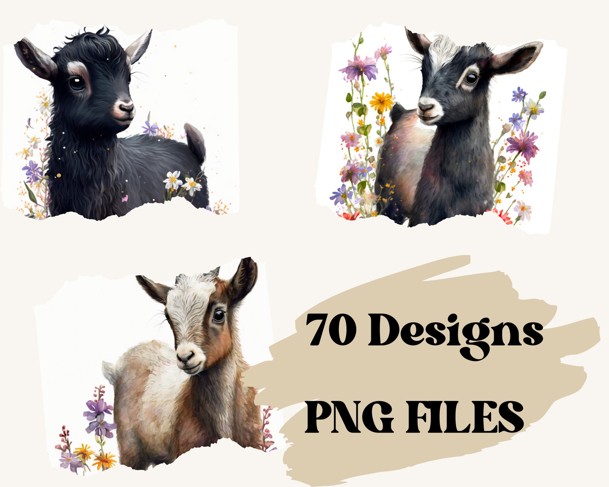 Cute Goat Watercolor Clip Art Funny Kid Design Bundle - Etsy