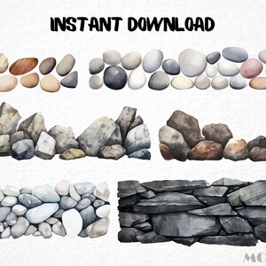 Watercolor Rock Borders - 56 Clipart Bundle, DIY Stone Graphics ...