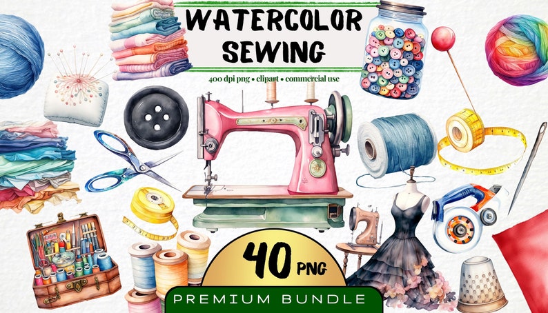Watercolor Sewing Utensils Clipart, Set of 40, Craft Room Essentials ...