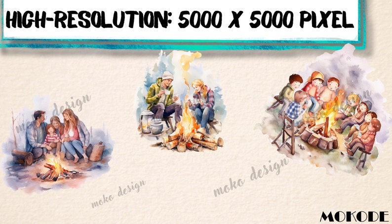 Watercolor Campfire With Family Clipart Set of 20 Watercolor - Etsy