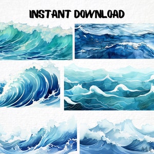 Watercolor Ocean Waves Borders 35 Png Clipart Bundle, DIY Graphics ...