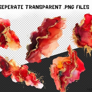 Red Gold Alcohol Ink Splash Clipart, Color Mix (18 PNG) (digital ...