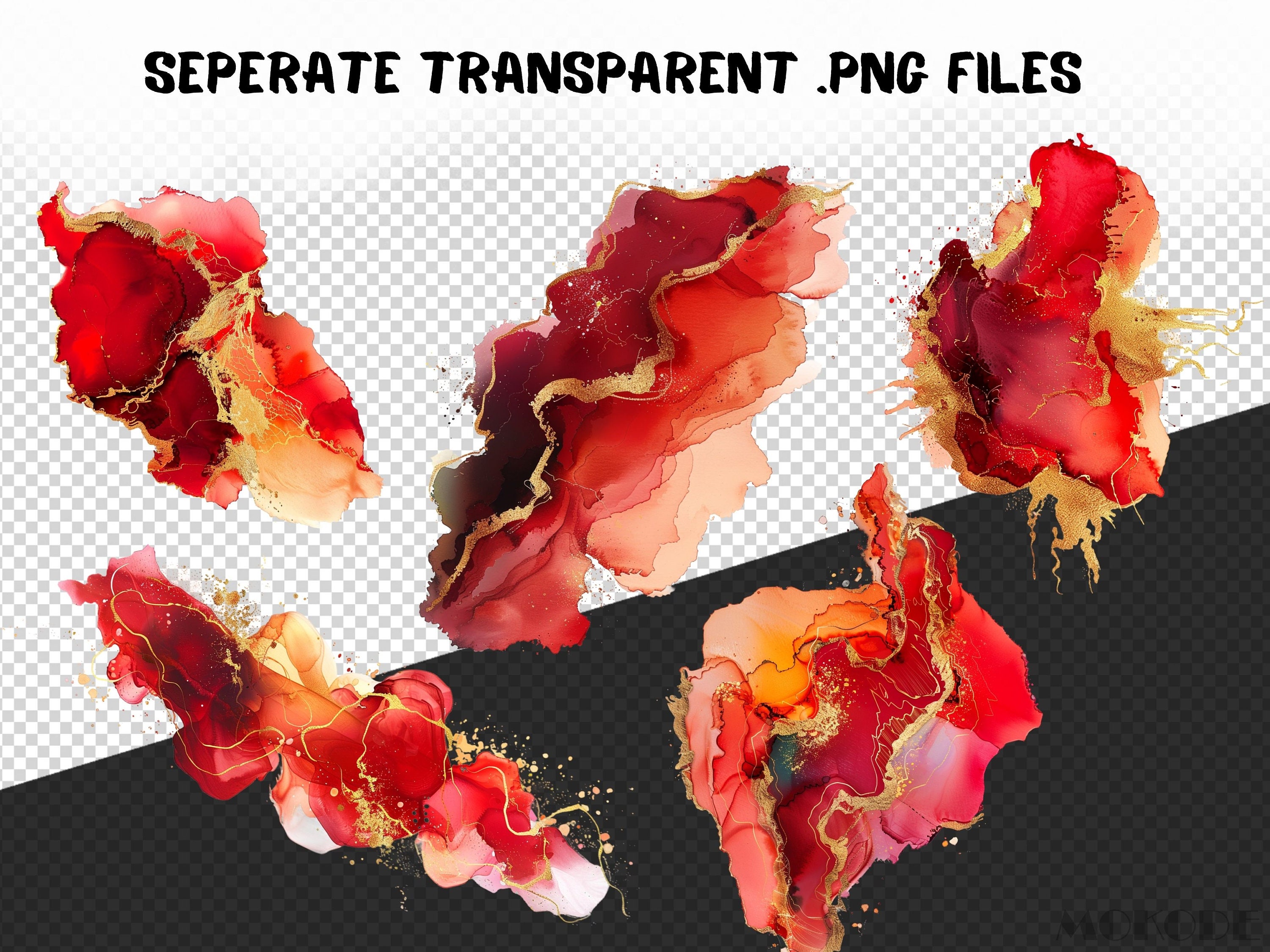 Abstract Red Gold Color Splash Clipart 18 Png, Watercolor Alcohol Ink ...