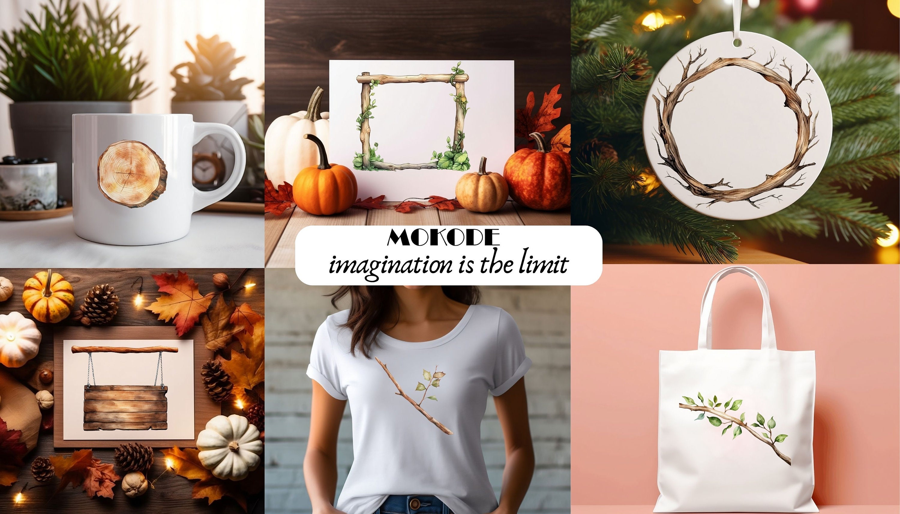 Watercolor Twigs & Logs Clipart Bundle, Set of 21, Wood Borders, Stick ...