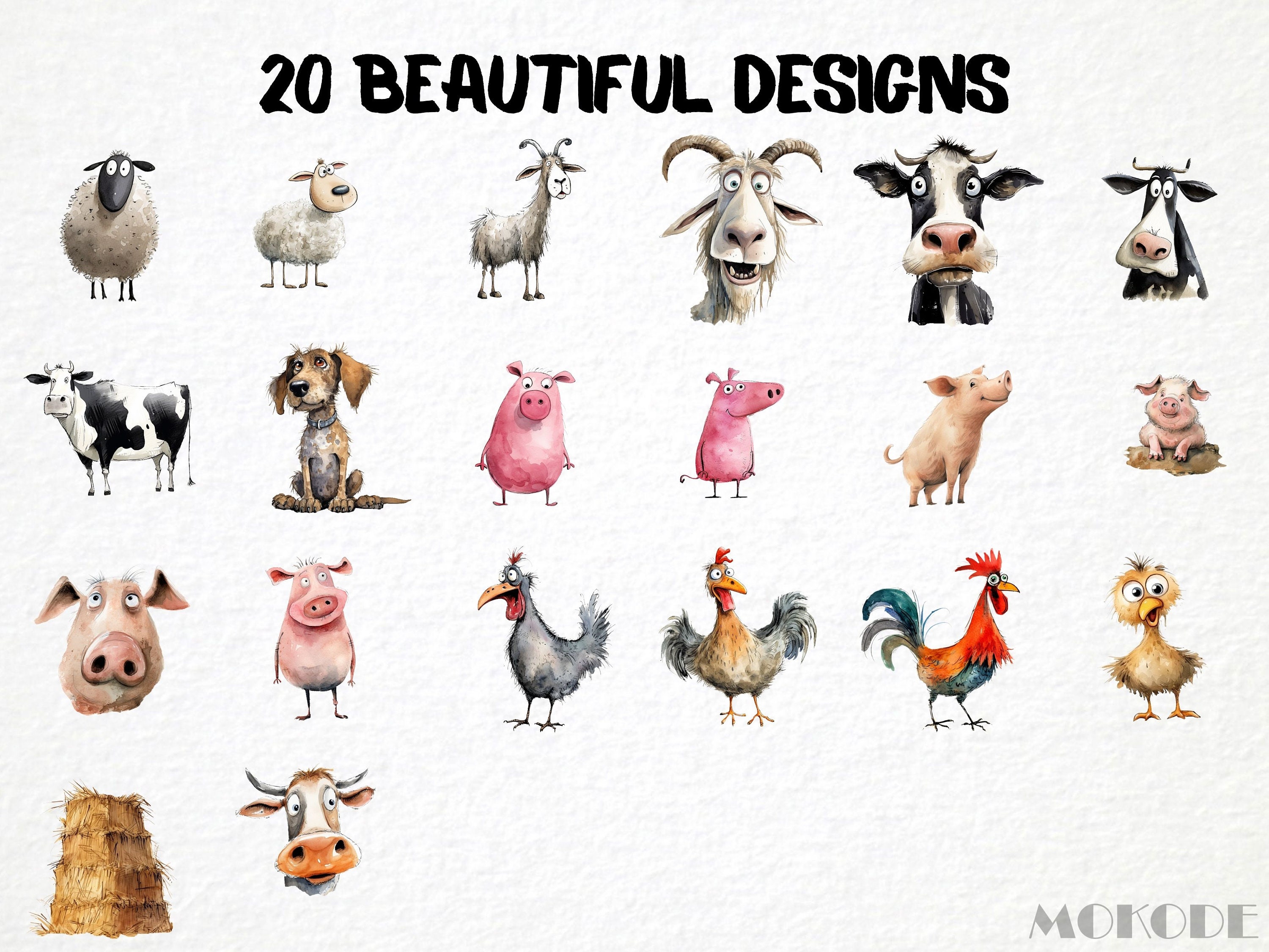 Funny Farm Animals Clipart 20 Png, Cute Caricature Pets, Quirky Cow ...