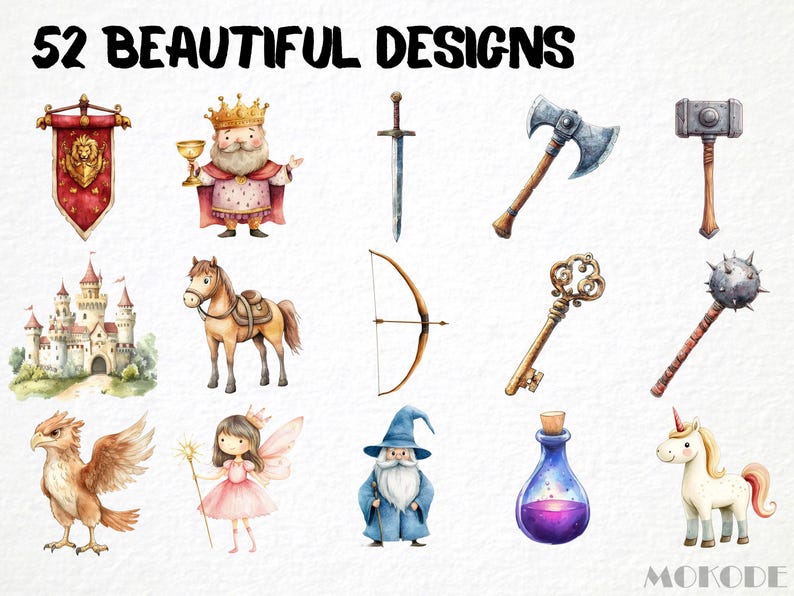 Watercolor Medieval Knight Clipart, Castle, Dragon (52 PNG) (instant ...
