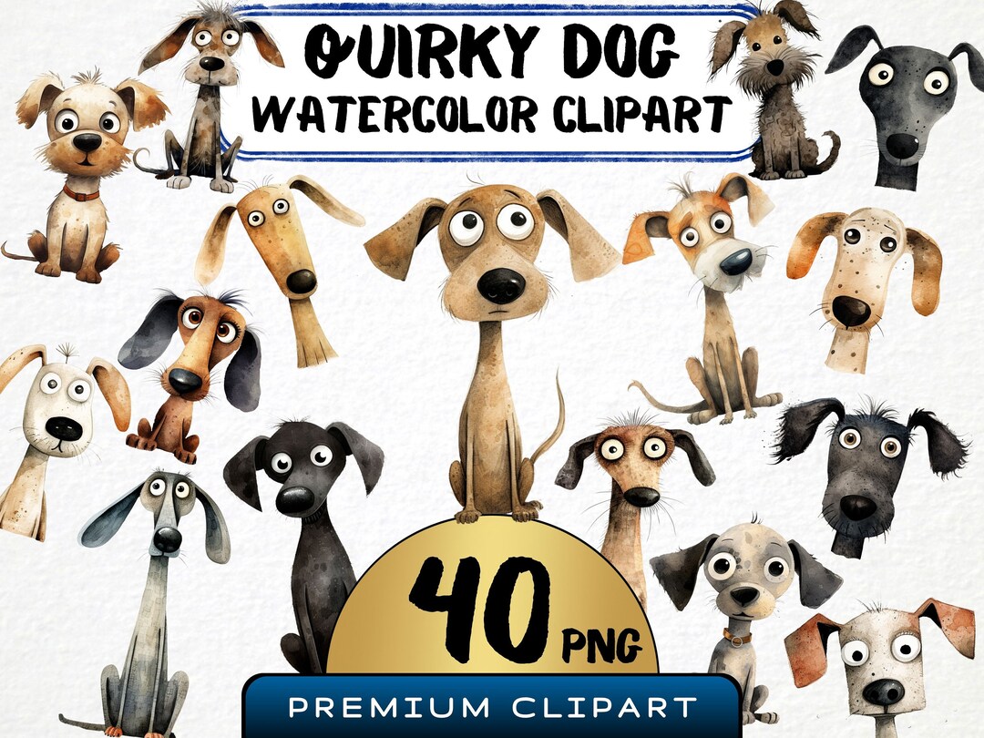 Quirky Dog Clipart 40 Png, Cute Caricature Pets, Silly Puppies ...