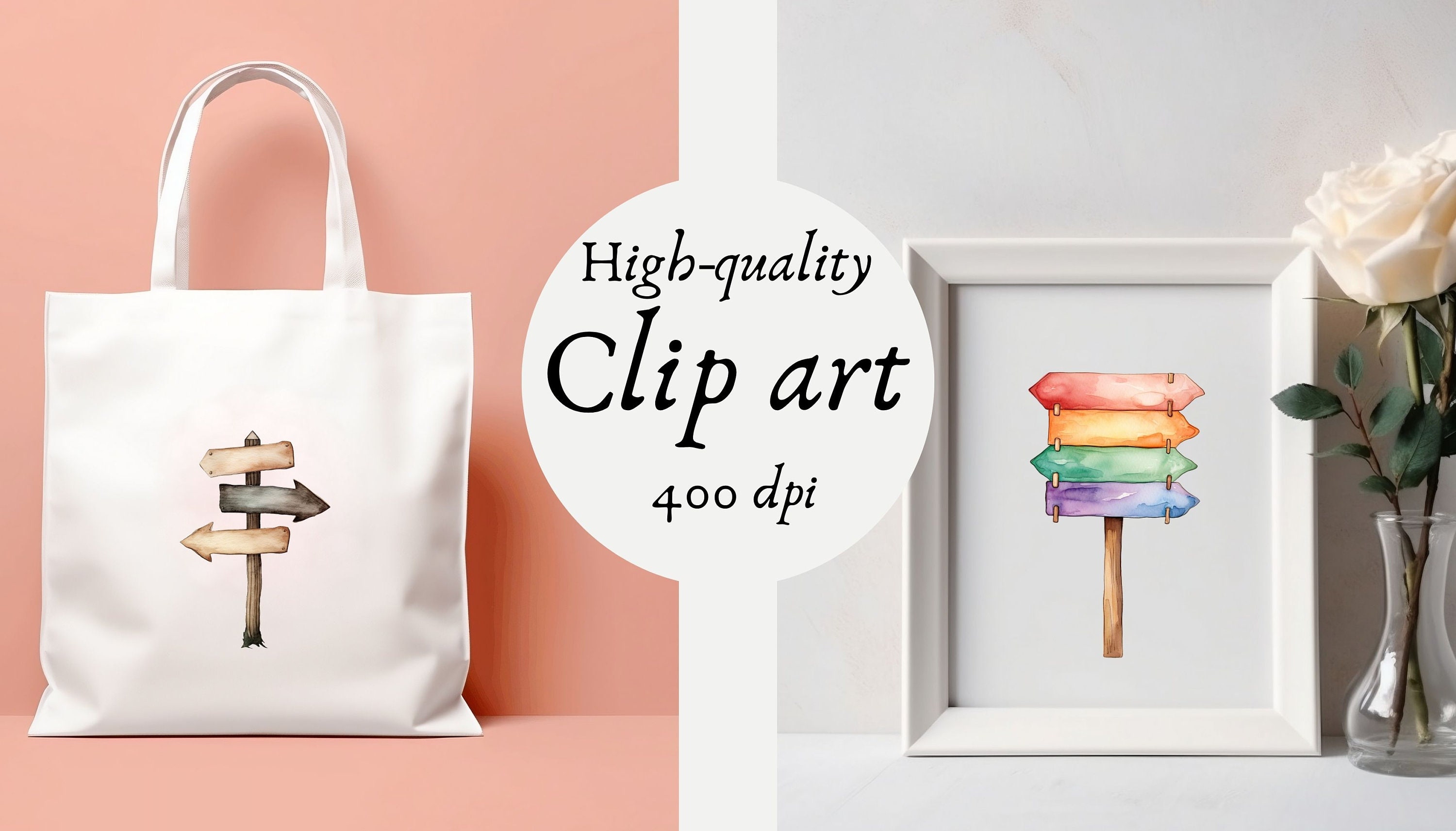 Wooden Sign Watercolor Clipart Wood Sign Illustration, Set of 40 ...