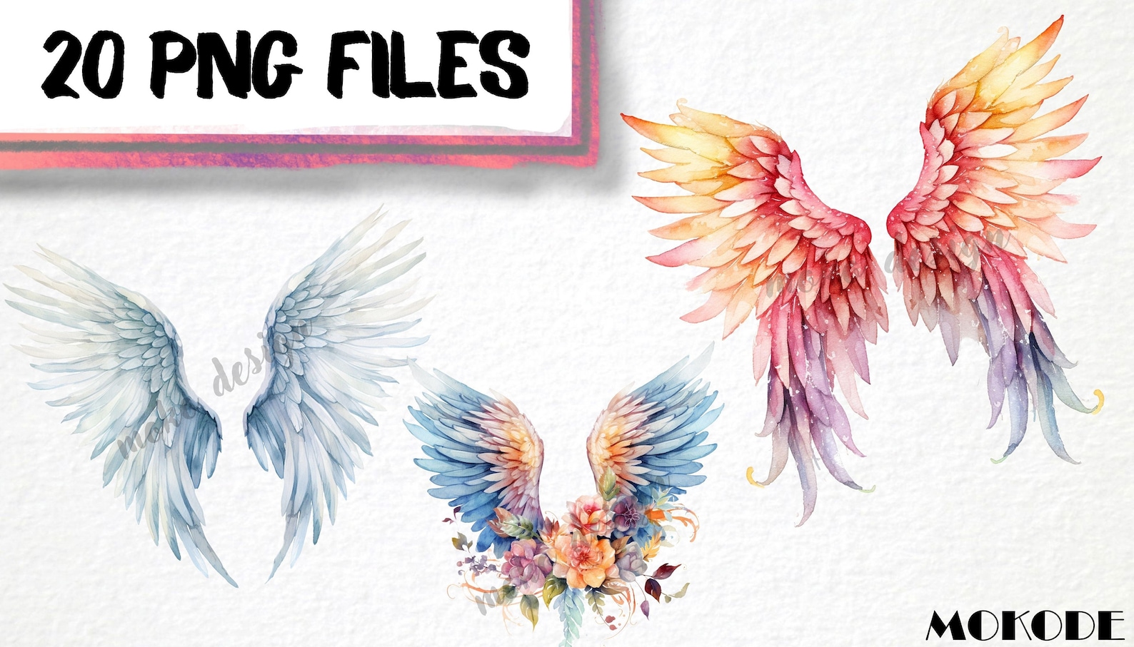 Angel Wings Clipart Set, Watercolor Feather Wings (20 PNG) - Etsy