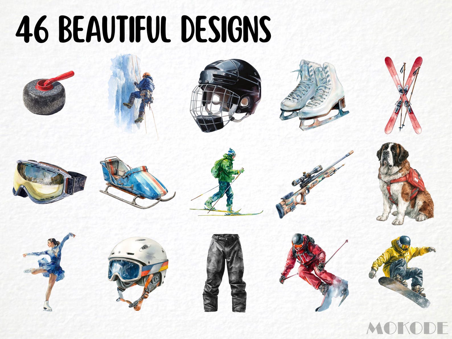 Winter Sport Clipart 46 PNG, Ski and Snowboard Watercolor Illustration ...