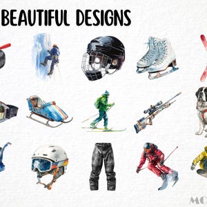 Winter Sport Clipart 46 PNG, Ski and Snowboard Watercolor Illustration ...