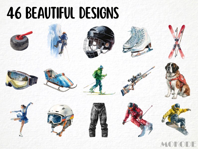 Winter Sport Clipart 46 PNG, Ski and Snowboard Watercolor Illustration ...