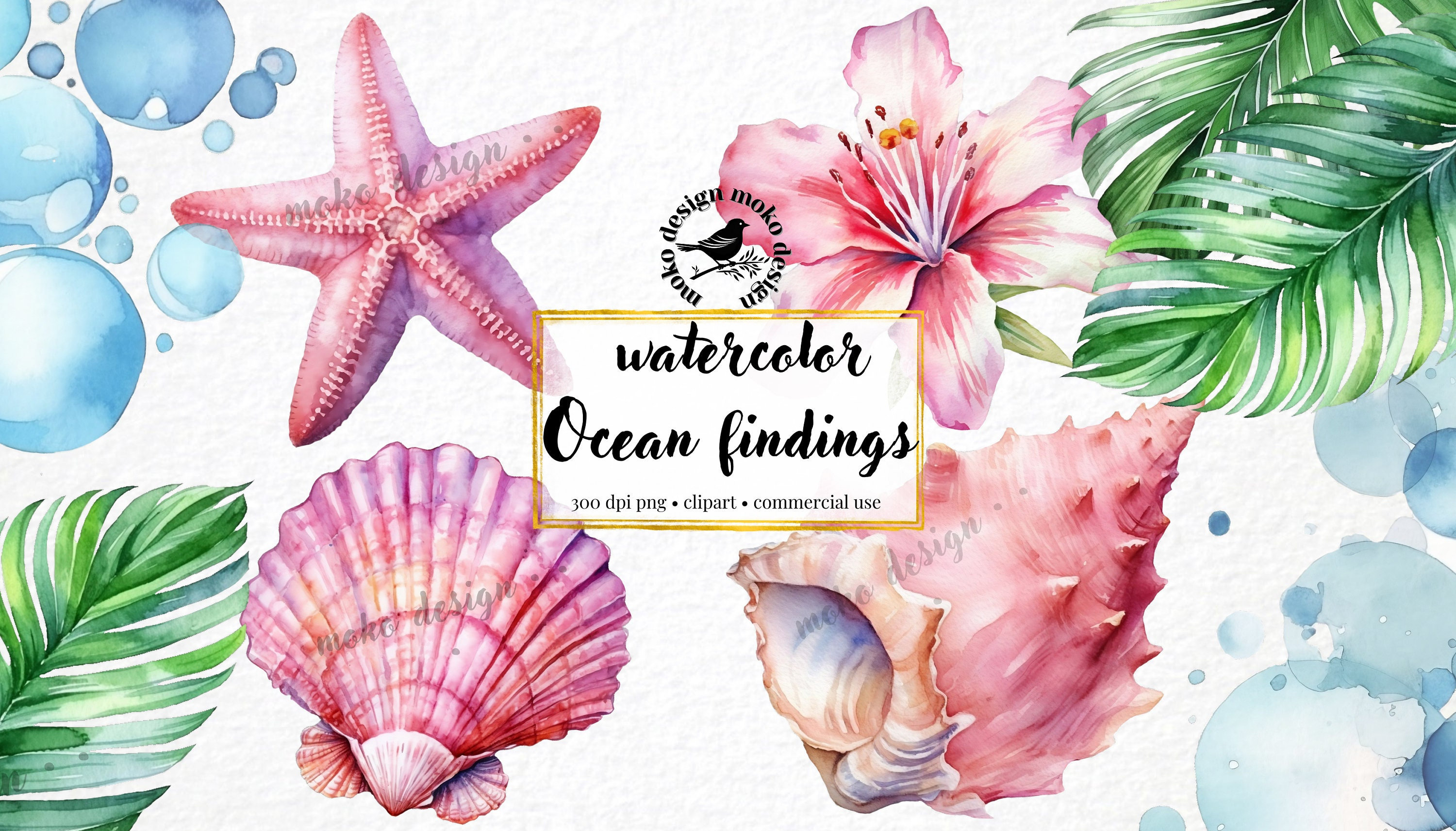 Watercolor Pink Seashells Clip Art Ocean Life Starfish Beach - Etsy