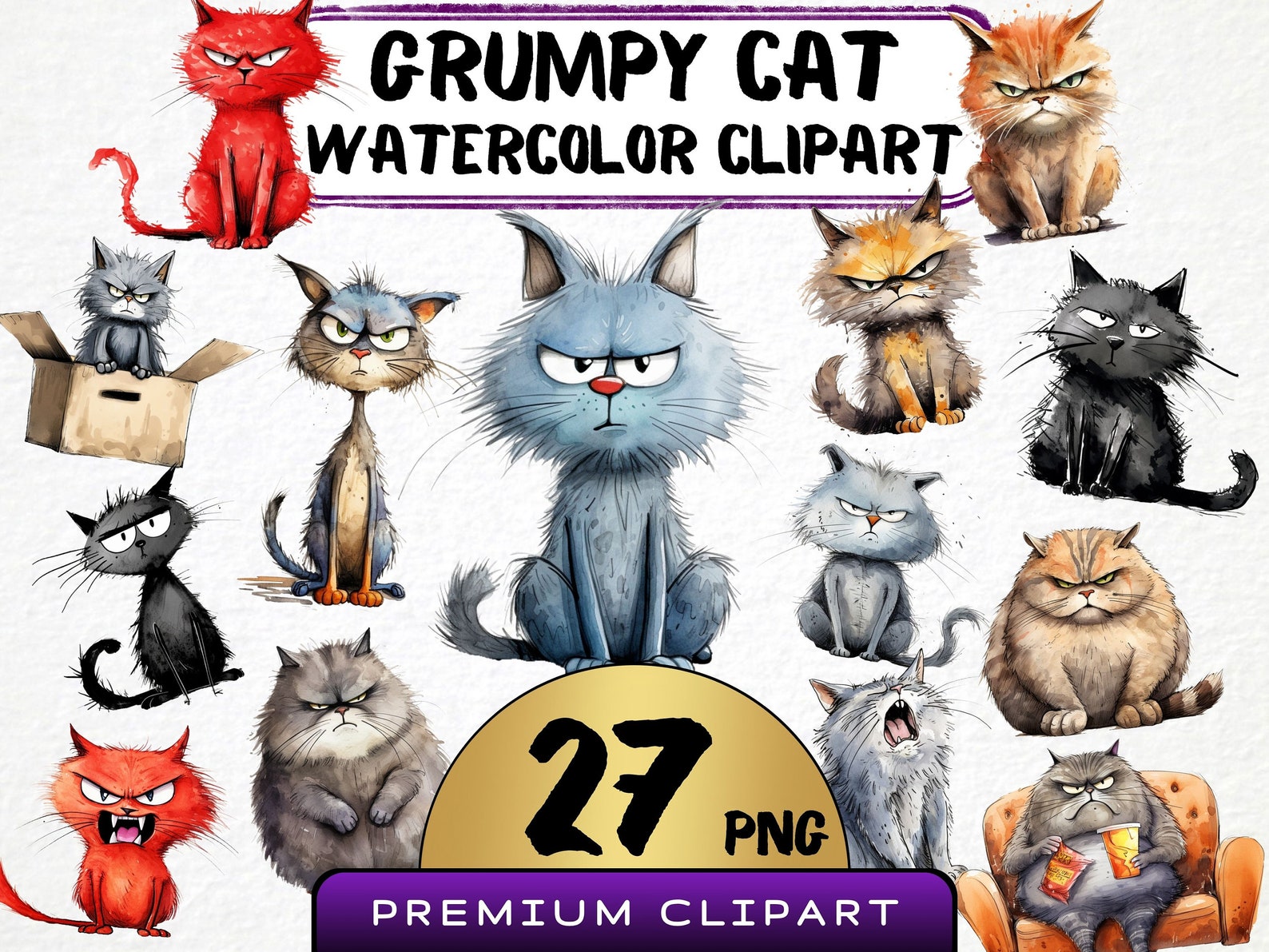 Funny Grumpy Cat Clipart 27 Png, Cute Caricature Cat, Angry Kitty ...