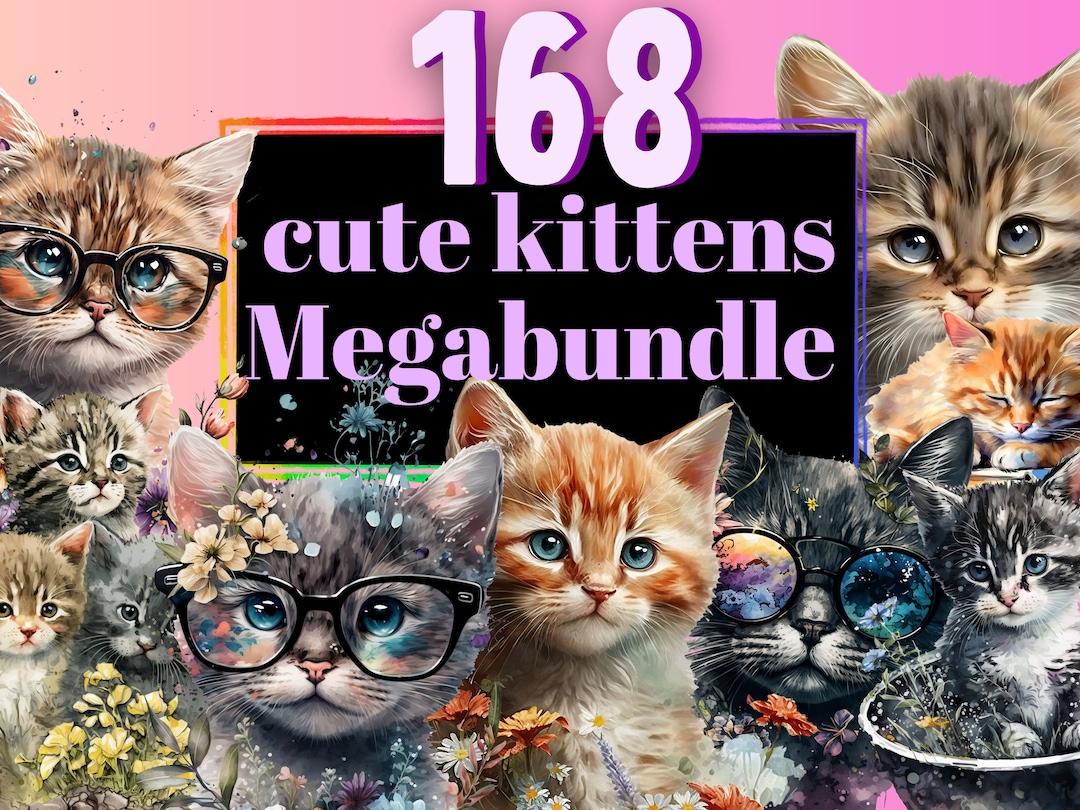 168 Cute Kittens Clip Art Bundle PNG Cat for Commercial Use Nursery ...