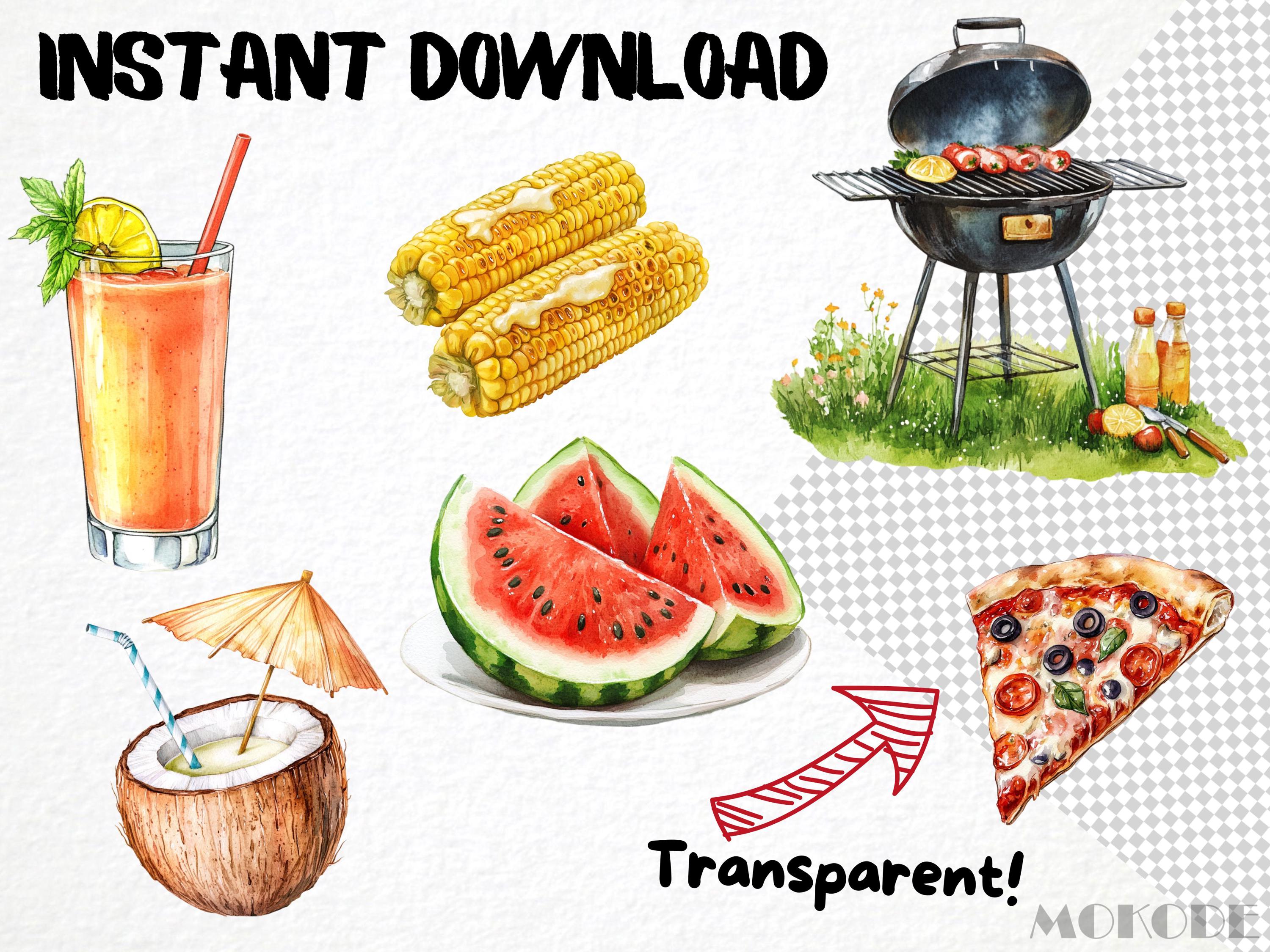 Watercolor Summer Food Clipart, BBQ, Fruits (51 PNG), Commercial Use - Etsy