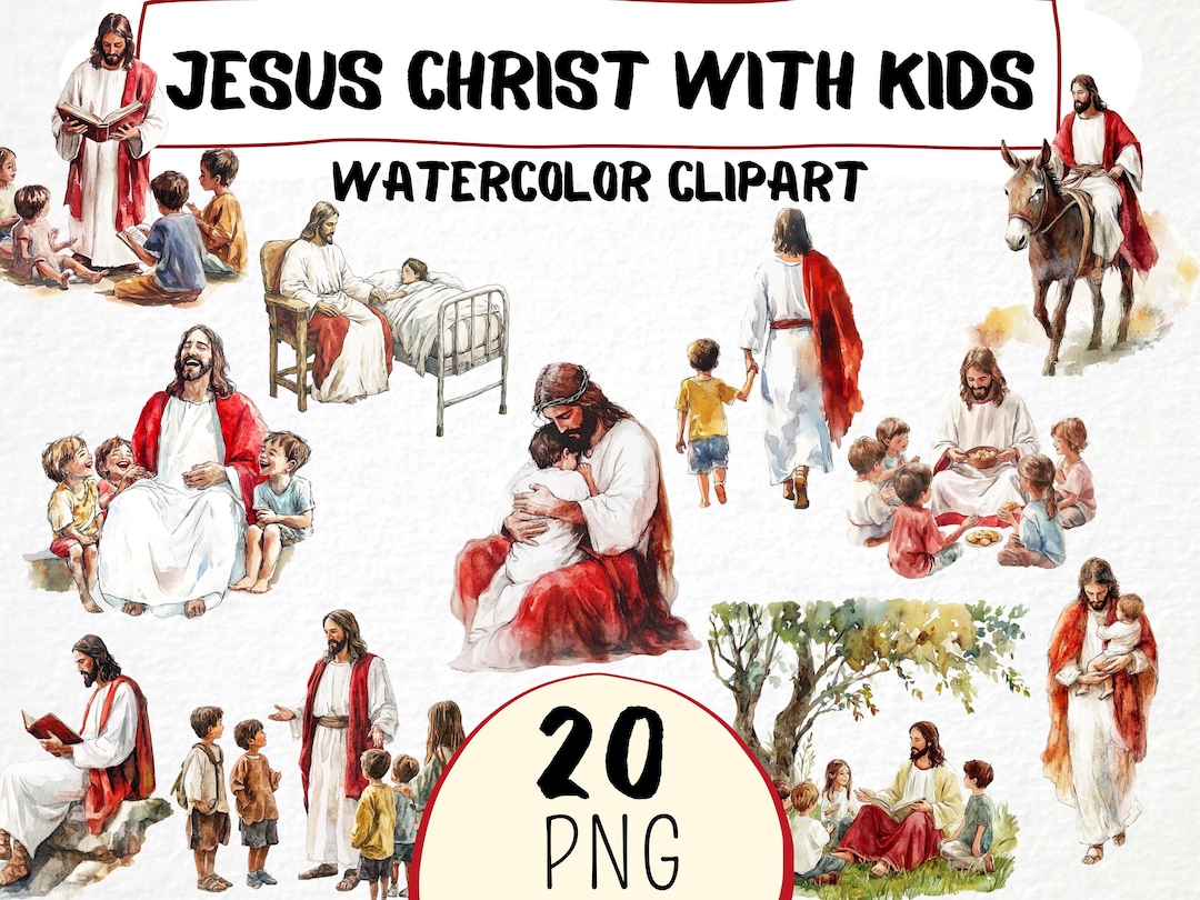 Jesus With Kids Clipart 20 Png, Watercolor New Testament Jesus Christ ...