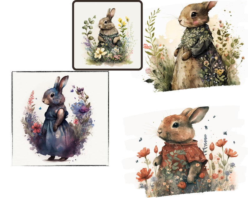 Cute Bunnies Watercolor Clip Art Funny Rabbits in Dresses - Etsy