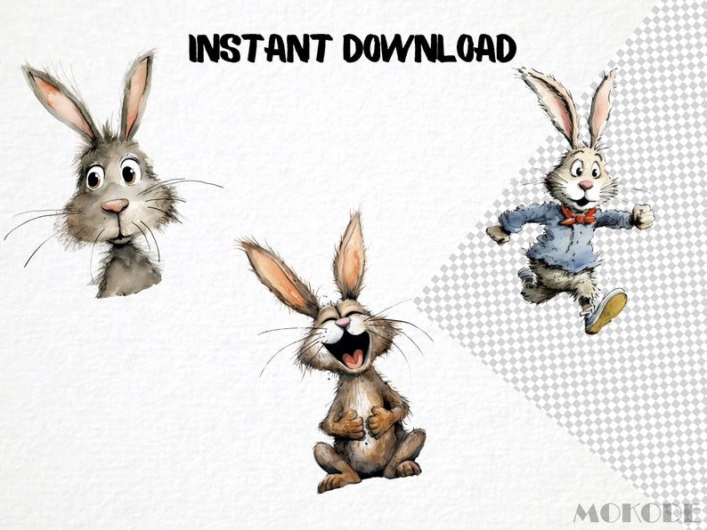 Funny Bunny Clipart 20 Png, Cute Caricature Pets, Quirky Rabbit ...