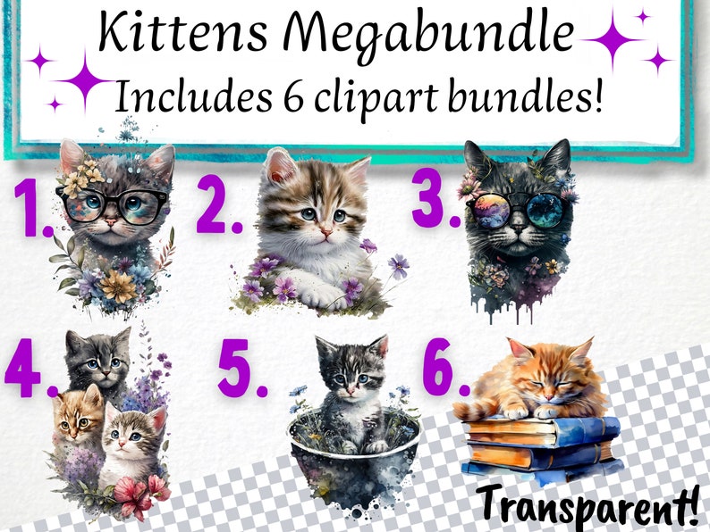 168 Cute Kittens Clip Art Bundle PNG Cat for Commercial Use - Etsy