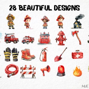 Watercolor Fire Station Clipart, 28 Png, Cute Firefighter Clipart, Fire ...