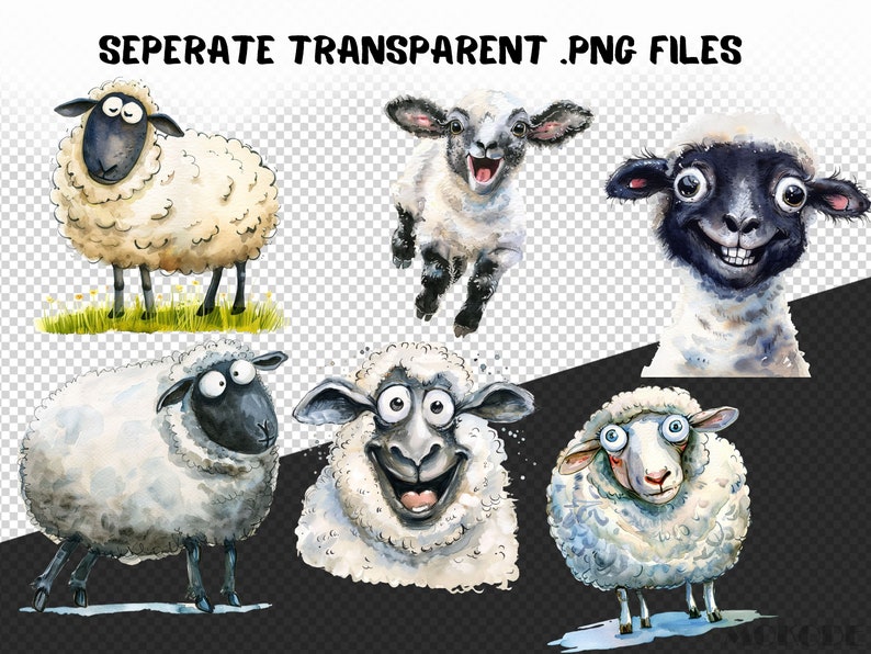 Funny Sheep Watercolor Clipart, Farm Animal Caricatures (32 PNG) - Etsy