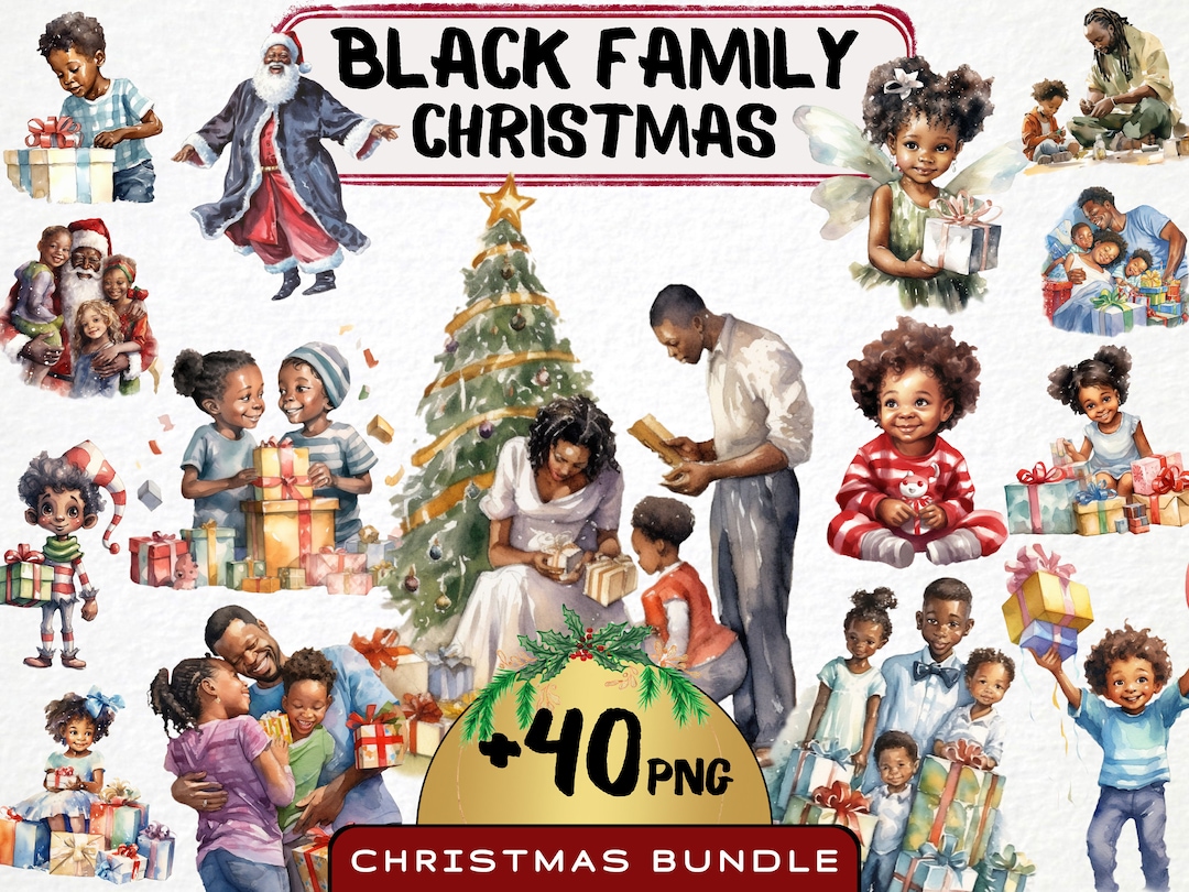 Watercolor Black Family Christmas Clipart, Set of 40, Christmas Eve Png ...