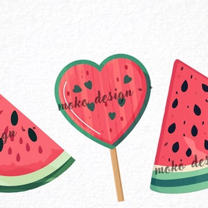 Kawaii Watermelon Clipart: Summer Fruit PNG, Commercial Use (digital ...