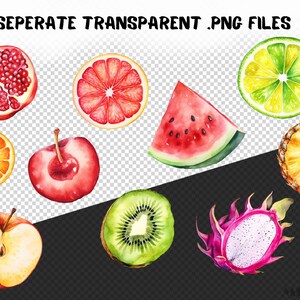 Watercolor Fruit Slices Clipart, 30 Png, Sweet Fruits Cut in Half ...