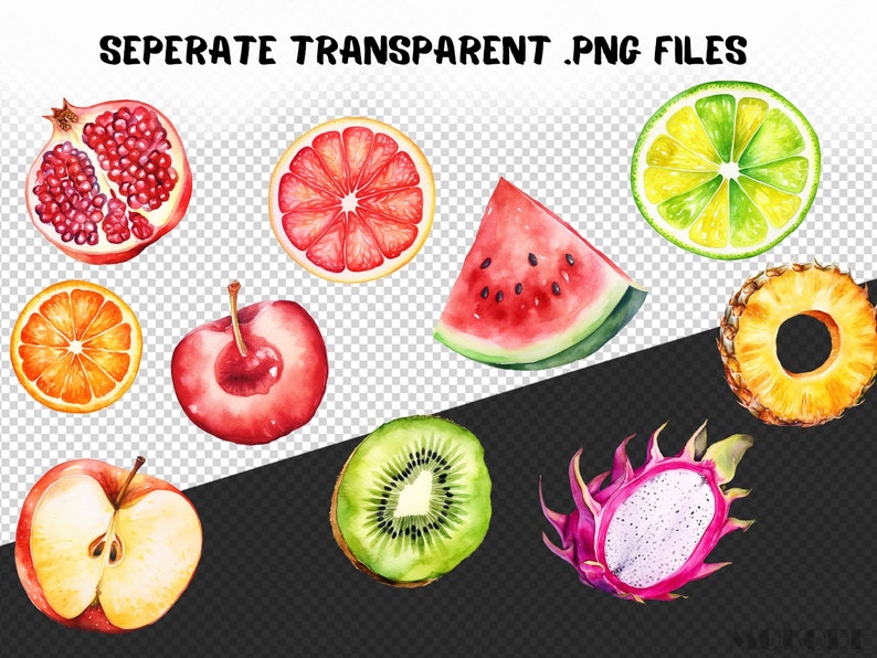 Watercolor Fruit Slices Clipart, Summer Fruits PNG (30 Files) - Etsy