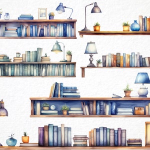 Watercolor Book Border Clipart – Library Bookshelf Graphics (62 PNG) - Etsy