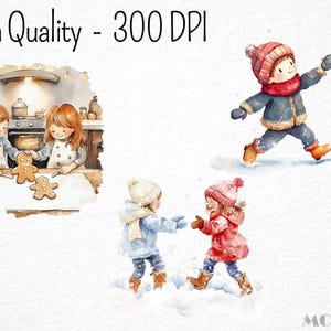 Watercolor Winter Fun Clipart 22 Png, Kids Playing in Snow, Christmas ...