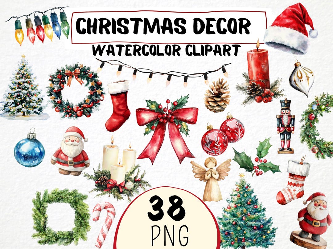 Watercolor Christmas Decorations Clipart 38 Png, Cute Festive ...