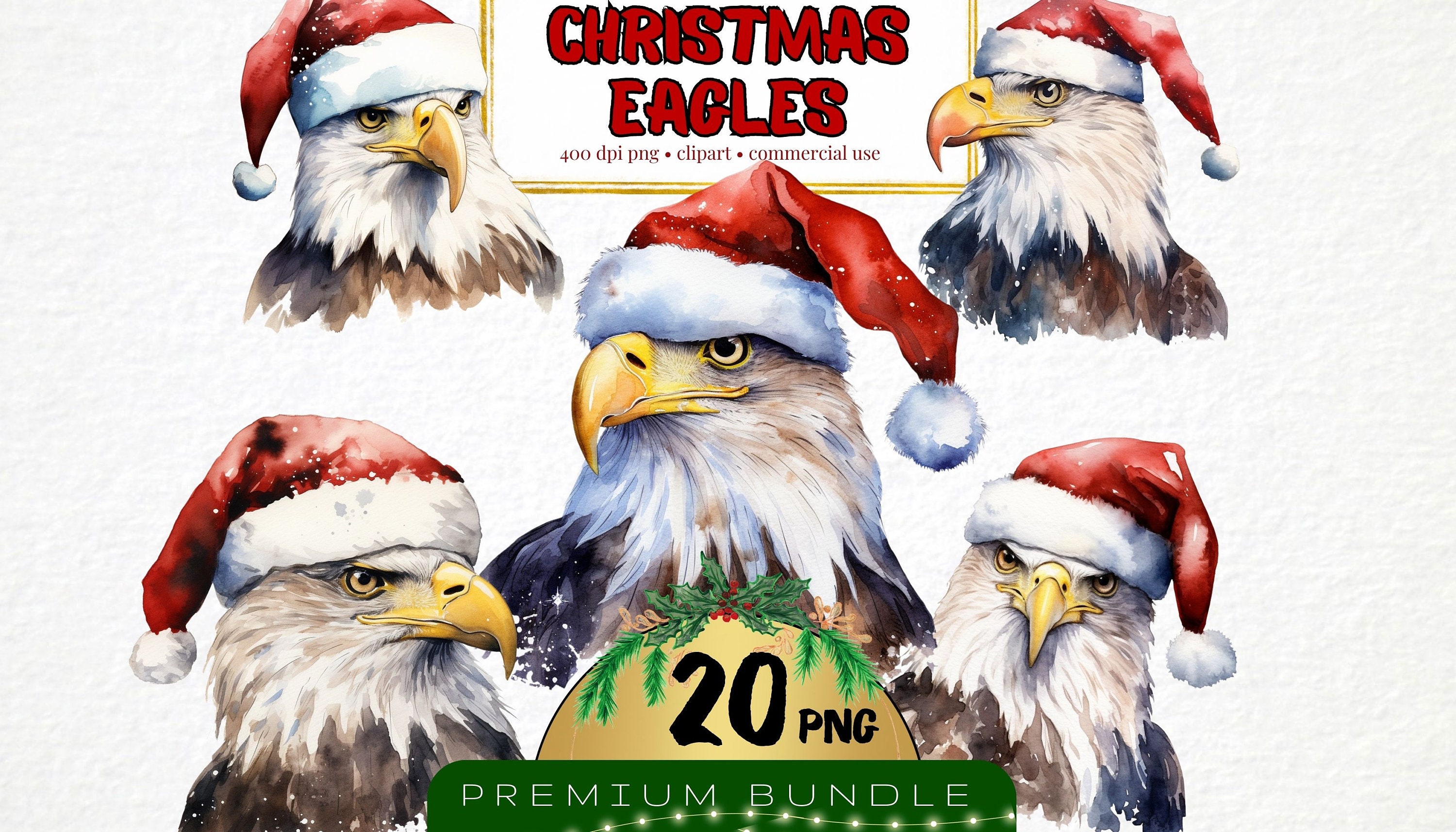 Christmas Eagle Watercolor Clipart, Set of 20, Holiday Bird, Festive ...