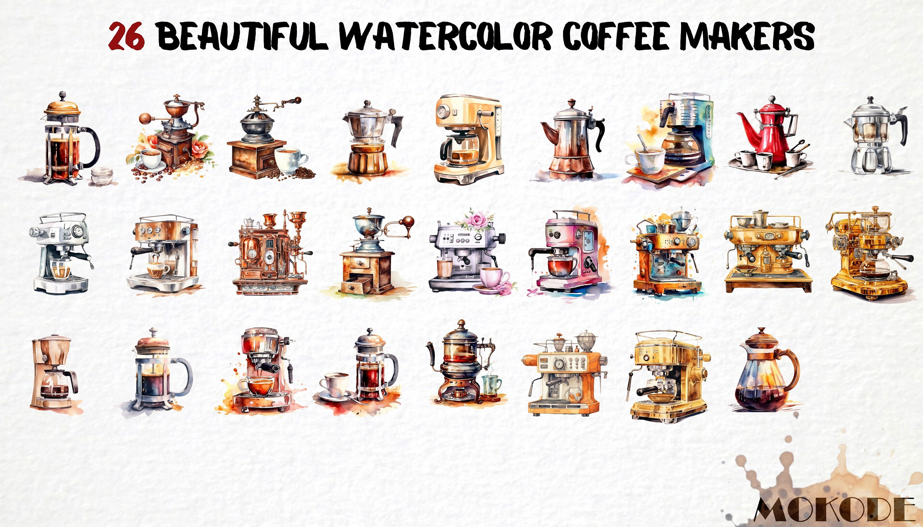 Watercolor Retro Coffee Maker Clipart Set of 26 Vintage - Etsy