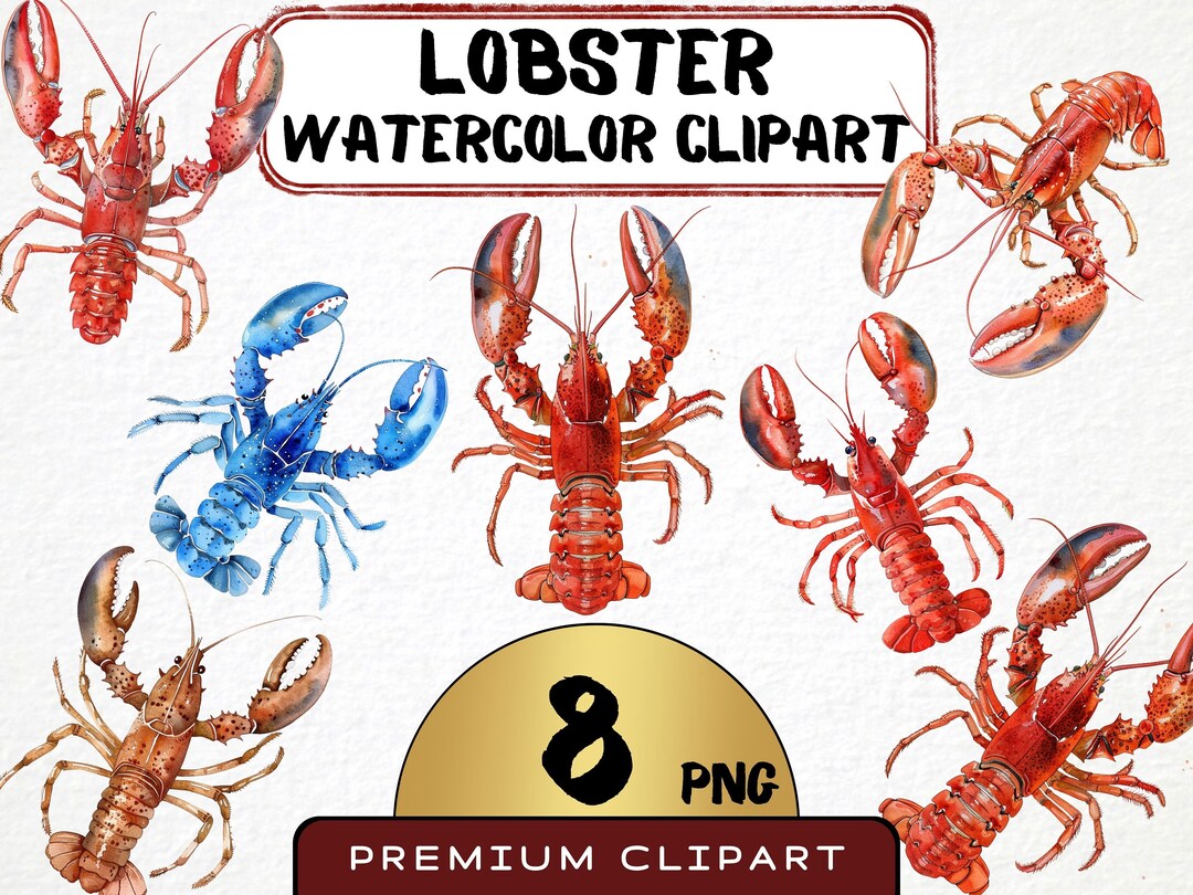 Watercolor Lobster Clipart 8 Png, Marine Life Art, Sea Food ...