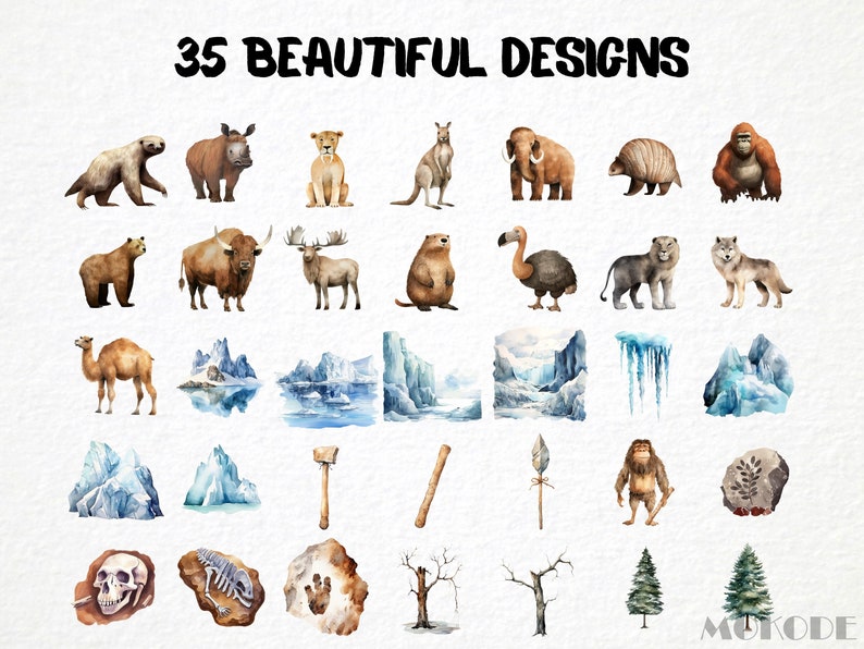 Watercolor Ice Age Animals Clipart Set of 35 Snow Animal - Etsy