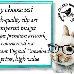 Cute Bunnies in Glasses Clip Art Funny Bunny Design Bundle Watercolor ...