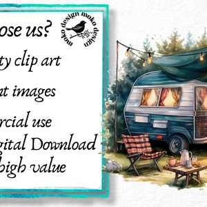 Van Life Campers Clipart, Set of 35, Watercolor Cute Caravan Camping ...