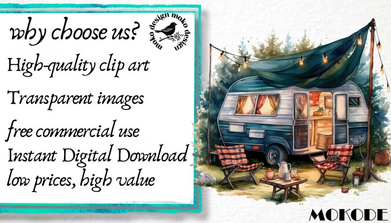 Van Life Campers Clipart Set of 35 Watercolor Cute Caravan - Etsy
