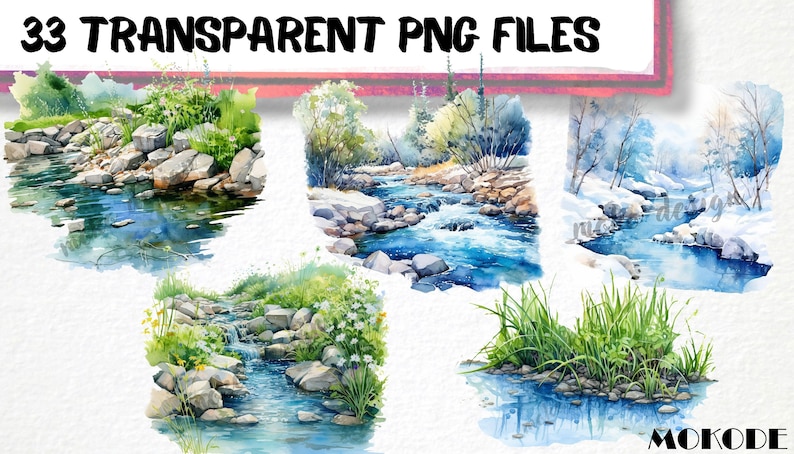 Watercolor Natural Spring Clipart, Set of 33, Freshwater Springs ...