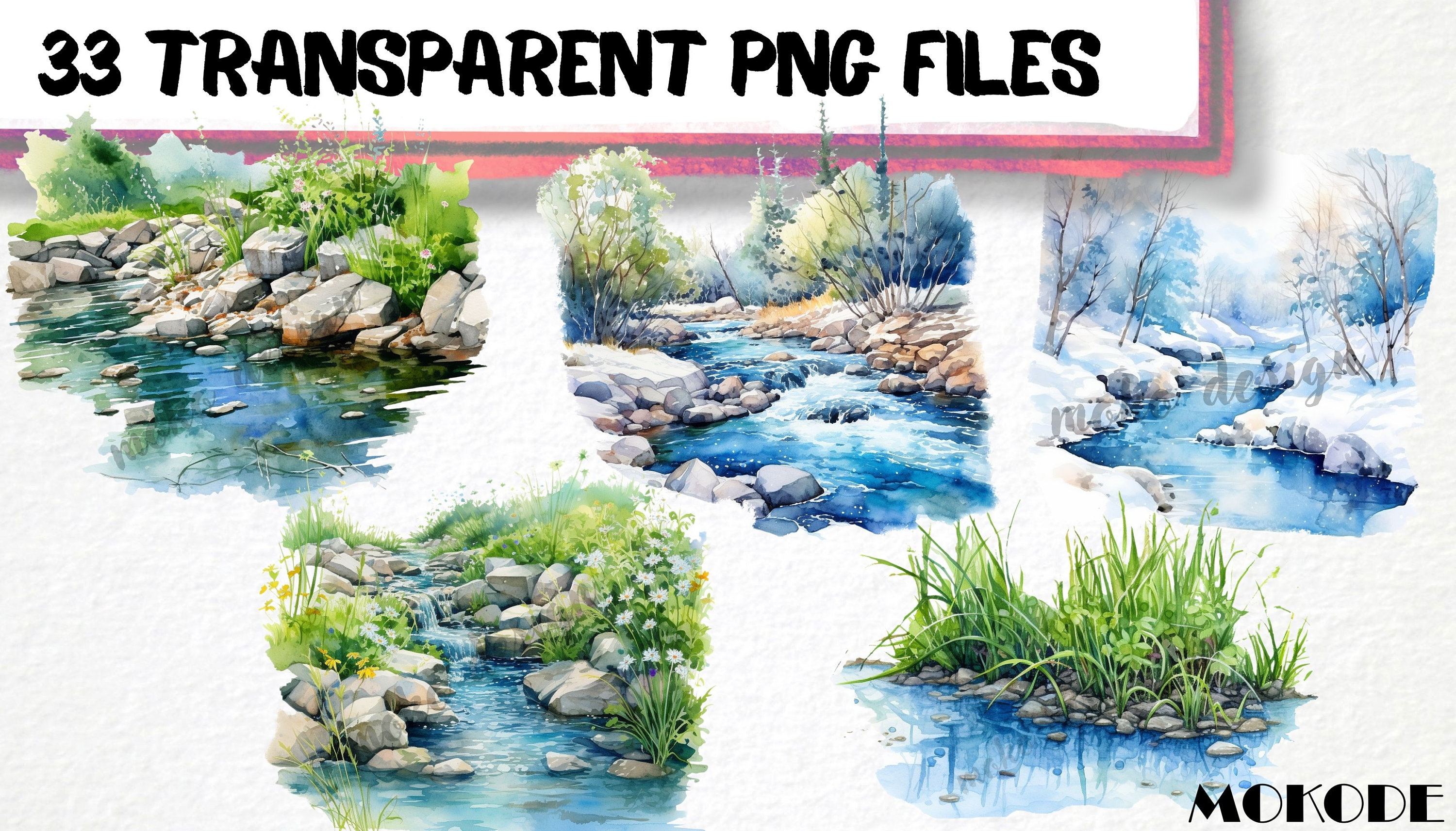 Watercolor Natural Spring Clipart, Set of 33, Freshwater Springs ...